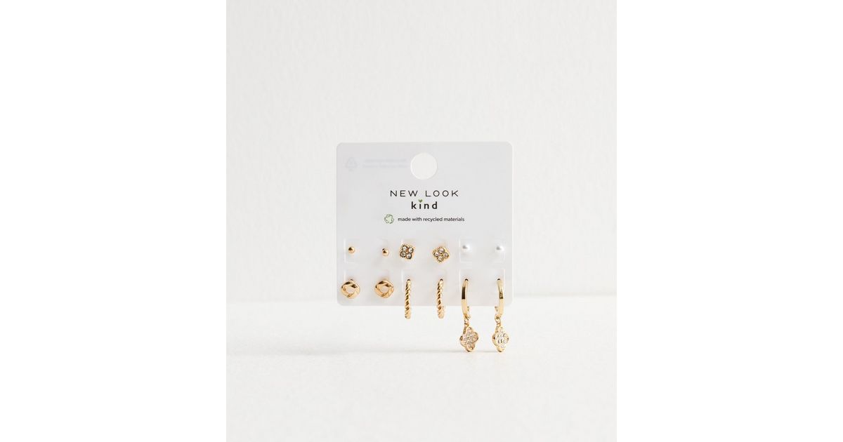 Pack Of 6 Mixed Designs Gold Tone Earrings | New Look