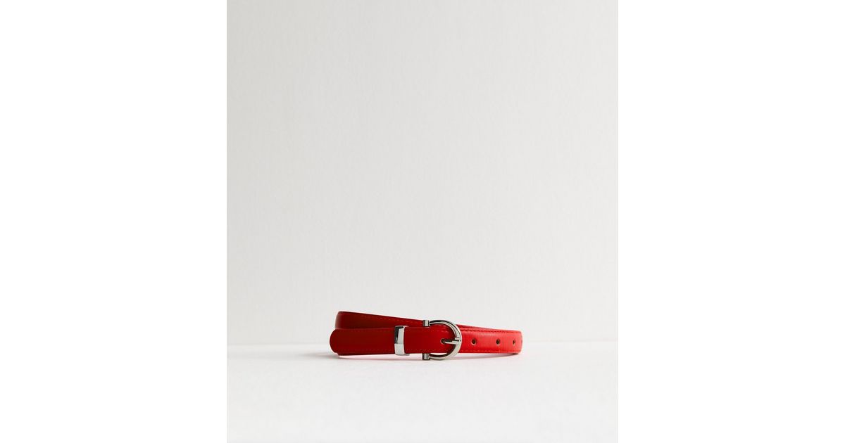 Red Skinny Faux Leather Belt | New Look