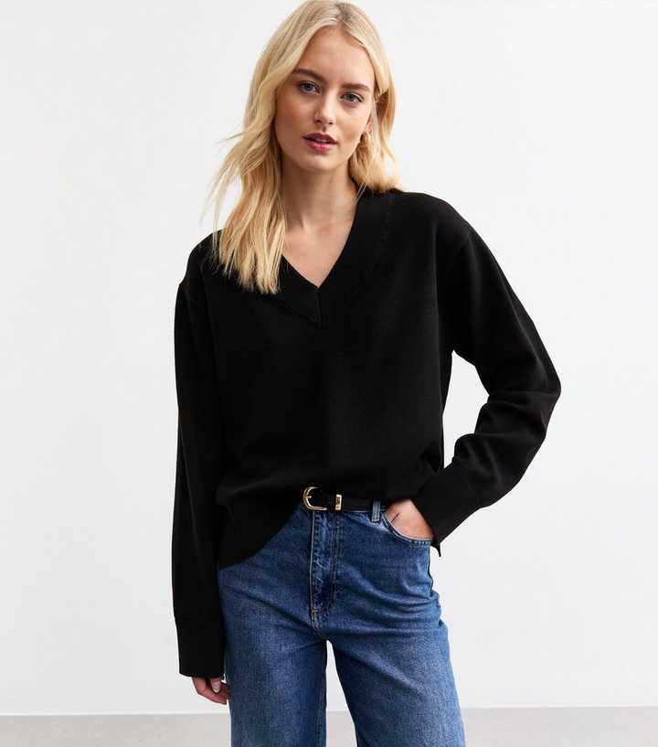 Tall Black V Neck Jumper | New Look