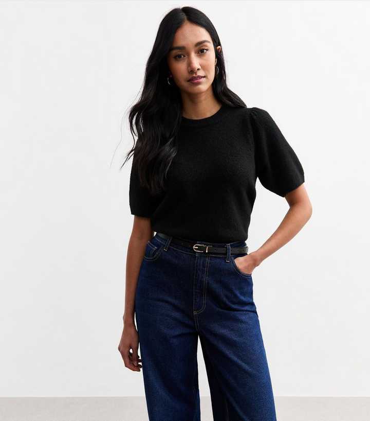 Black Puff Sleeve Knit Top | New Look