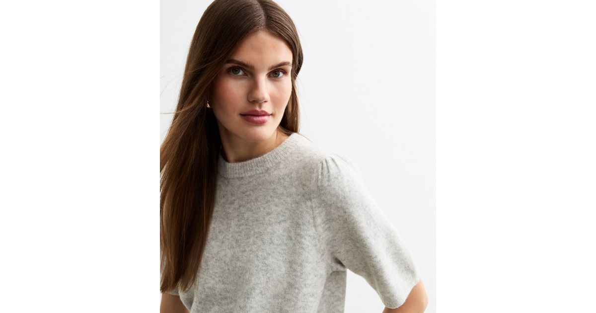 Light Grey Puff Sleeve Knit Top | New Look