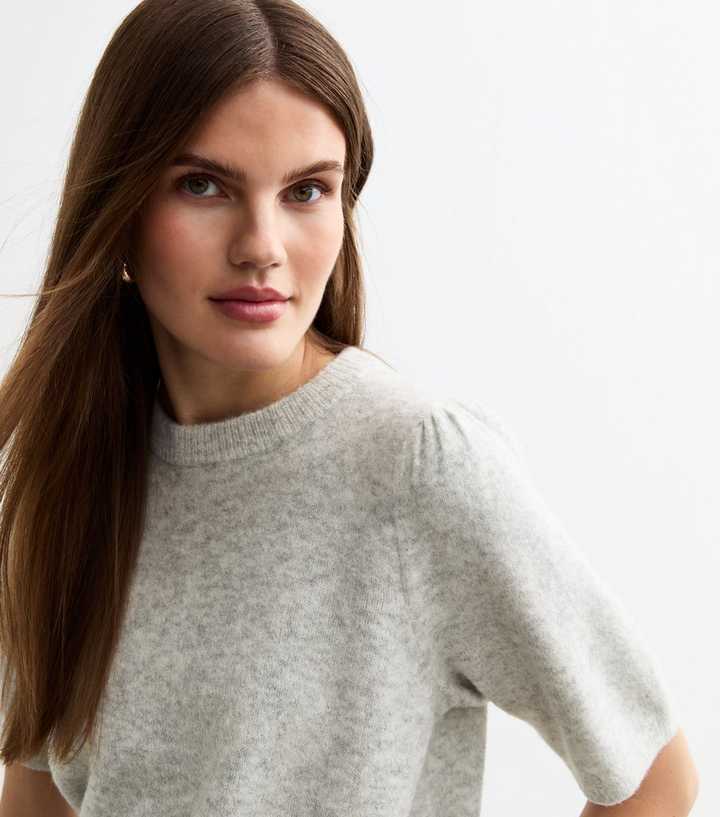 Light Grey Puff Sleeve Knit Top | New Look