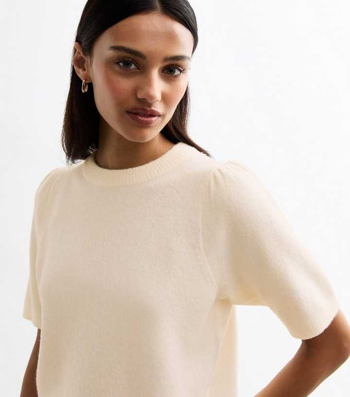 Off White Puff Sleeve Knit Top | New Look