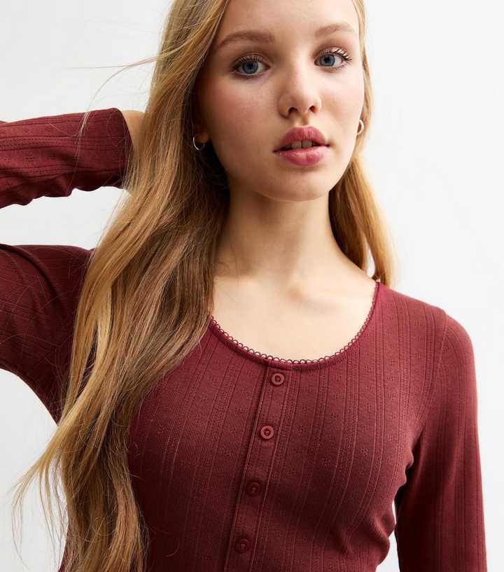 Girls Red Pointelle Round Neck Top | New Look