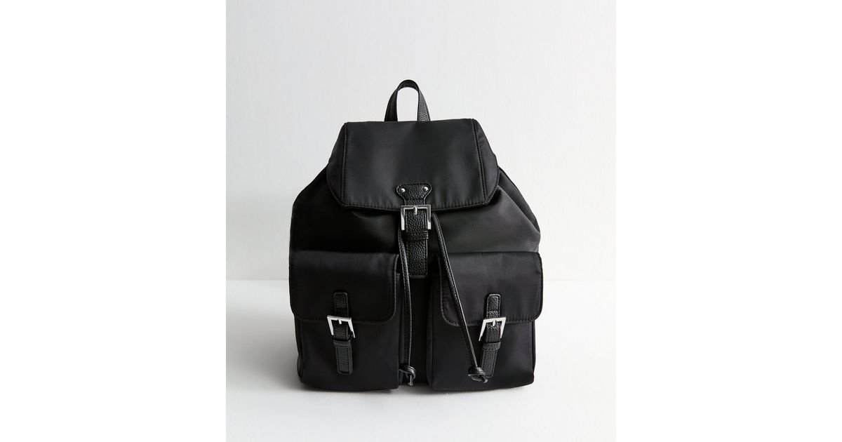 Black Multi Pocket Twill Backpack | New Look