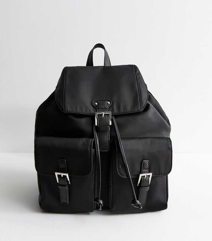 Black Multi Pocket Twill Backpack | New Look
