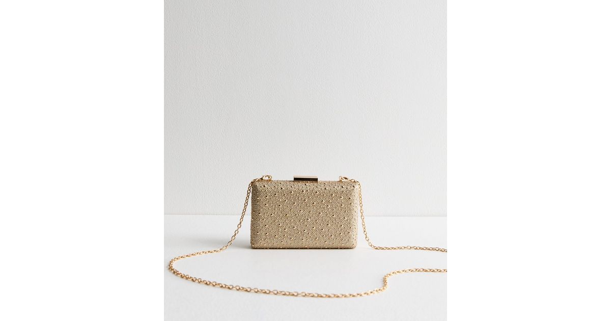Gold Studded Box Clutch | New Look