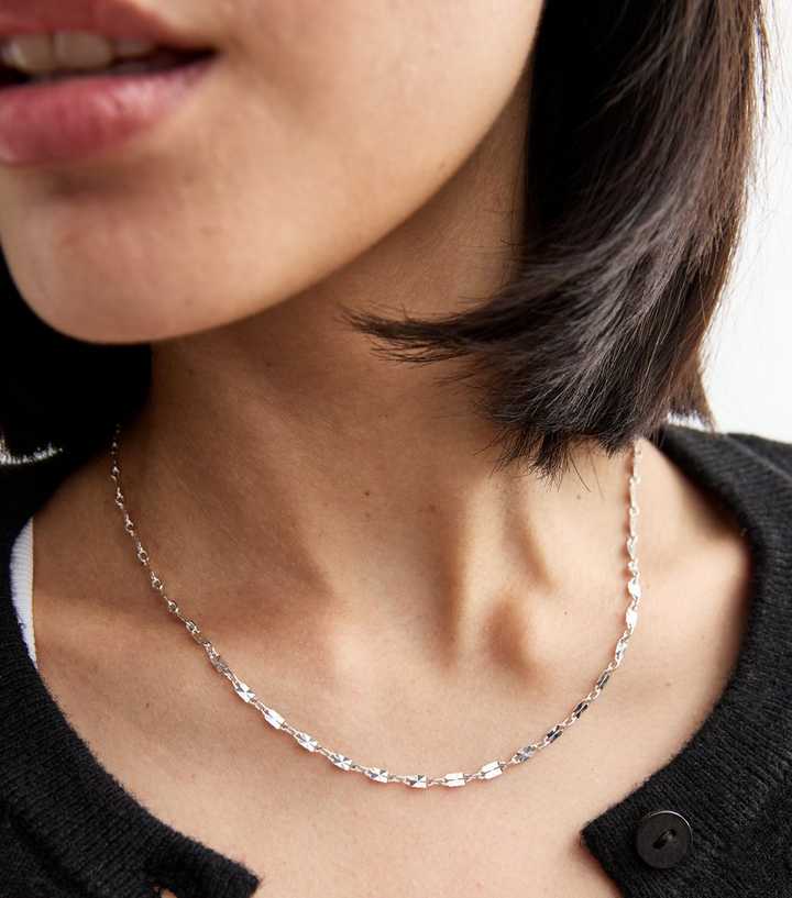 Silver Tone Hexagonal Link Necklace | New Look