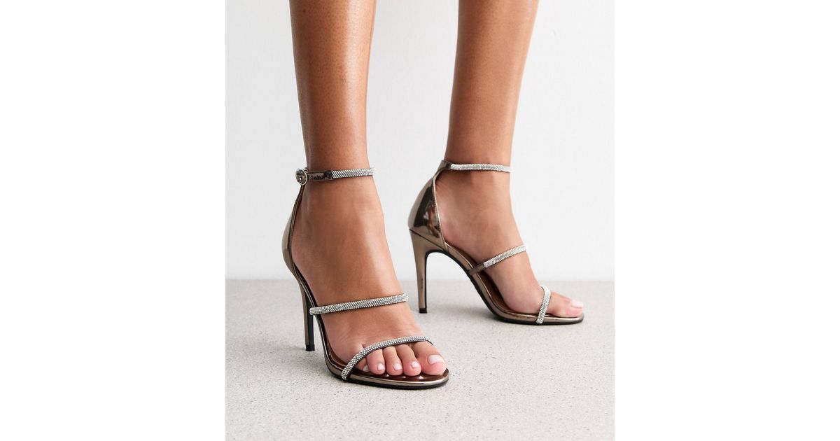 Grey Diamanté Embellished Stiletto Heel Sandals | New Look