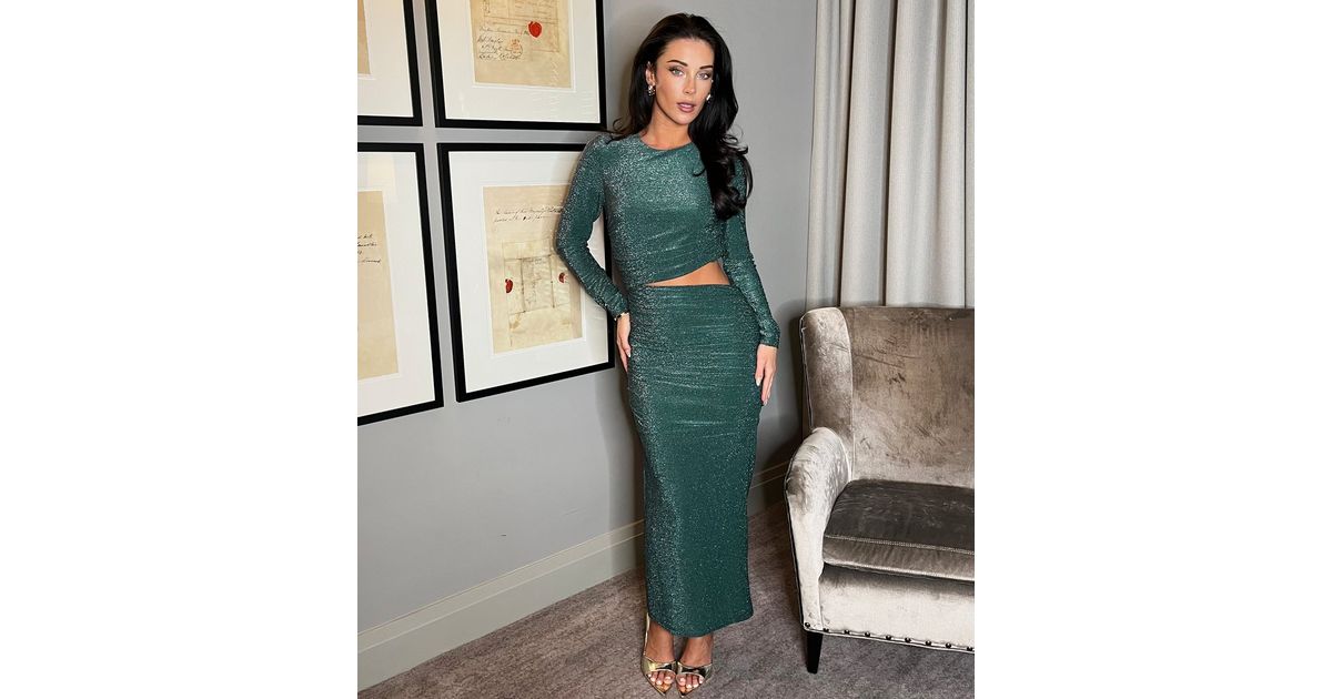 AX Paris Teal Sparkle Long Sleeve Maxi Dress | New Look