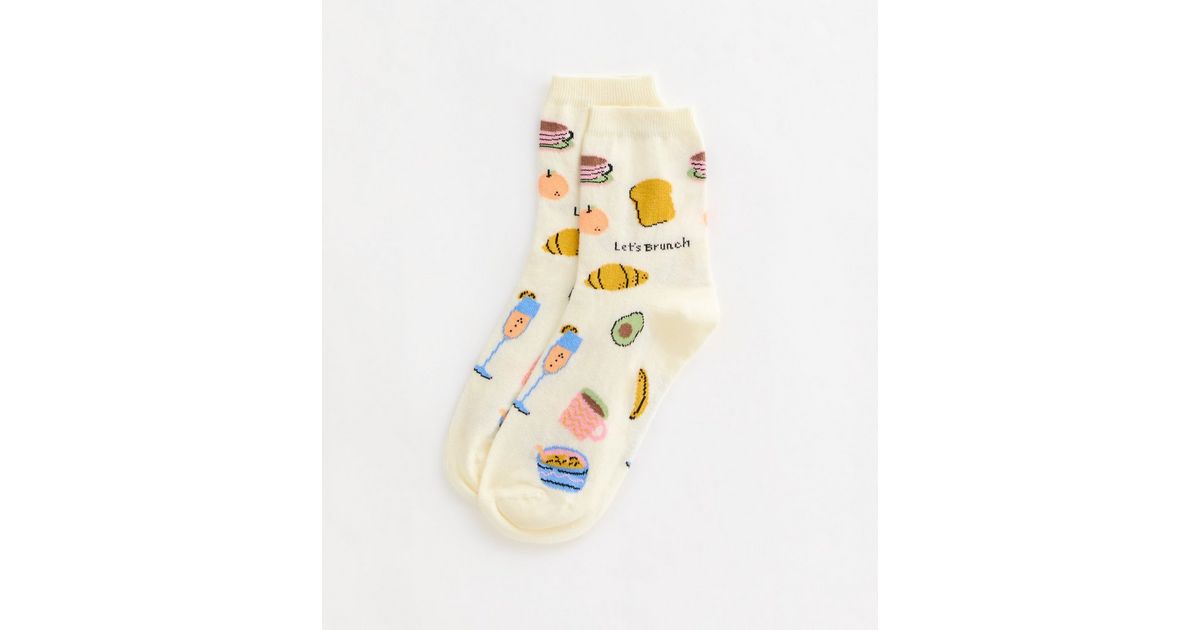 Cream Let's Brunch Socks | New Look