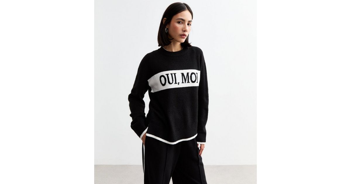 Black Oui Moi Slogan Crew Neck Jumper | New Look