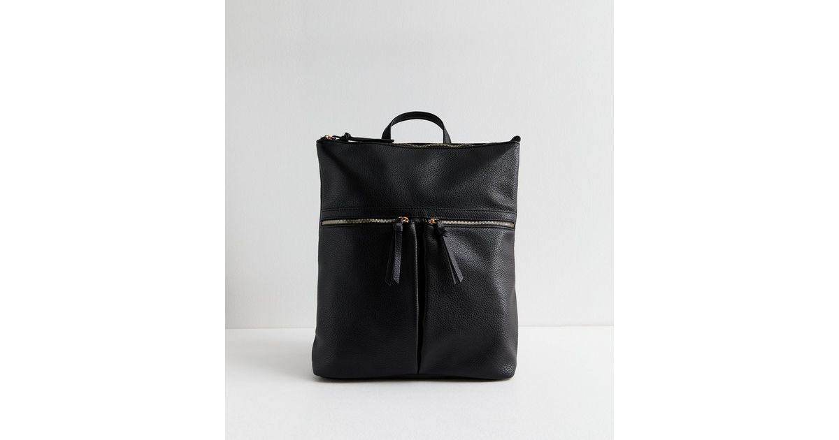 Black Faux Leather Backpack | New Look