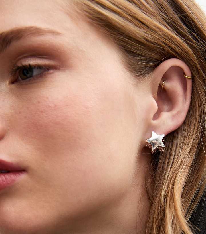 Silver Tone Double Sided Star Earrings | New Look