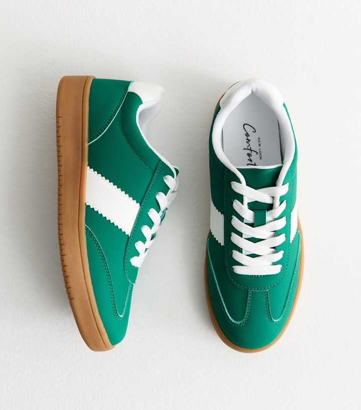 Green Side Stripe Lace Up Trainers | New Look