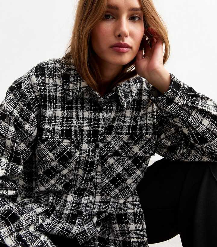 Black Woven Check Long Sleeve Overshirt | New Look