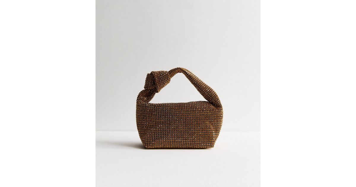Gold Knotted Strap Crystal Embellished Handbag | New Look