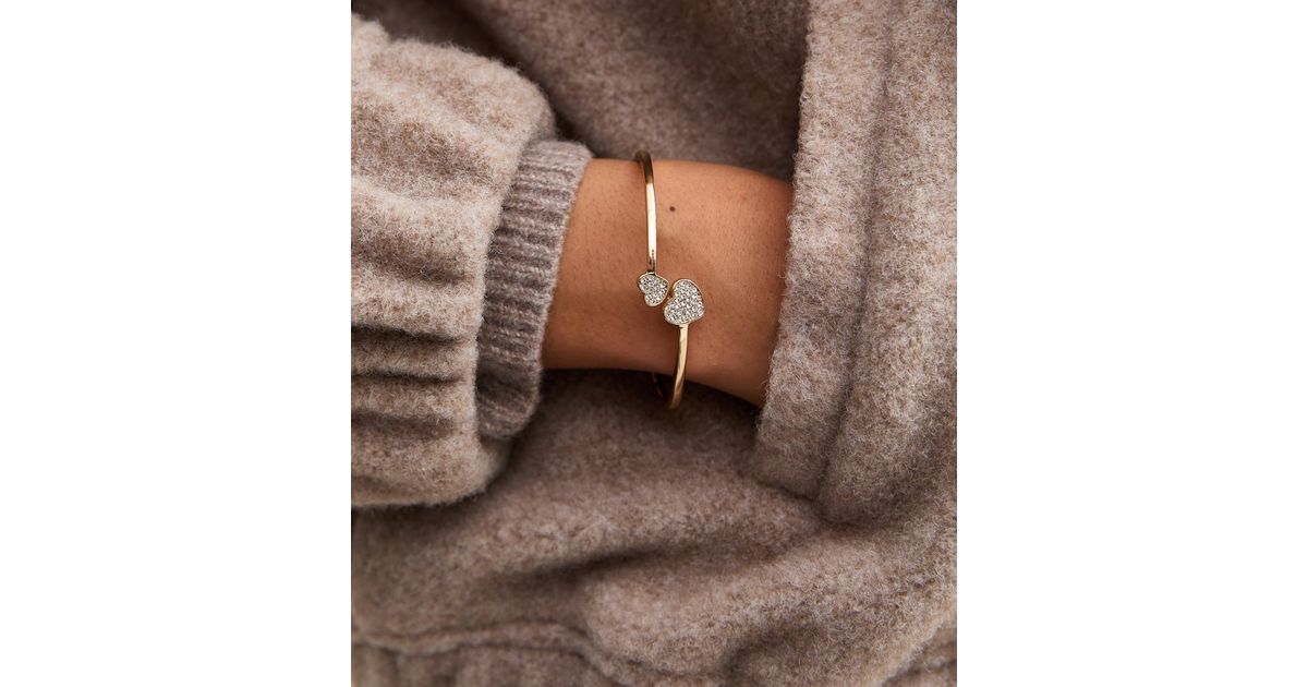 Gold Tone Diamanté Heart Cuff Bracelet | New Look