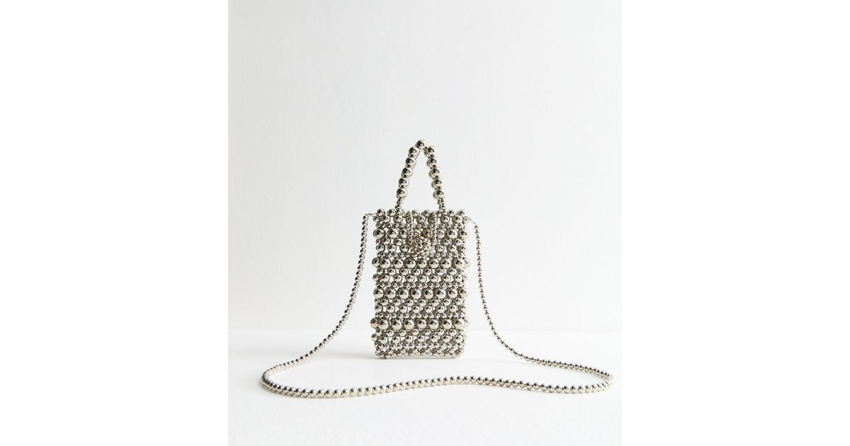 Silver Beaded Phone Bag | New Look