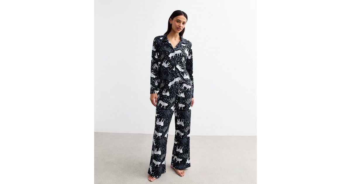 Black Leopard Print Pyjama Set | New Look