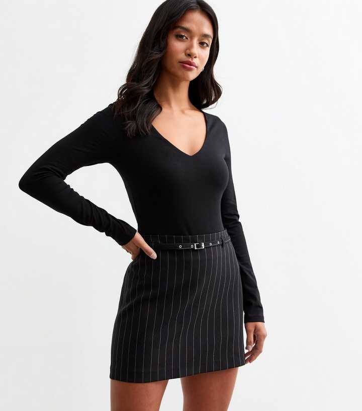 Petite Blue Pinstripe Micro Mini Skirt | New Look