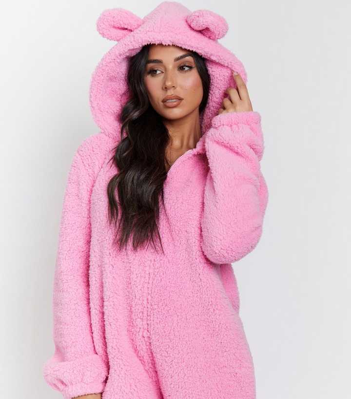 Loungeable Pink Hooded Onesie with Ears | New Look