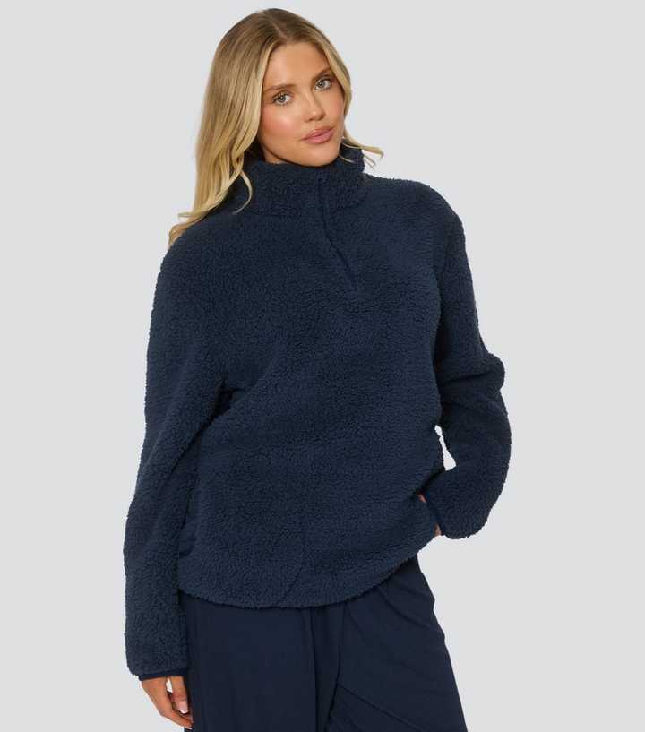 Loungeable Navy Borg Quarter Zip Jumper | New Look