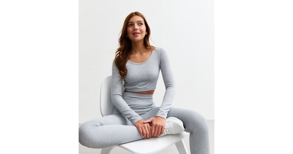 Girls Grey Ribbed Jersey Scoop Neck Top | New Look