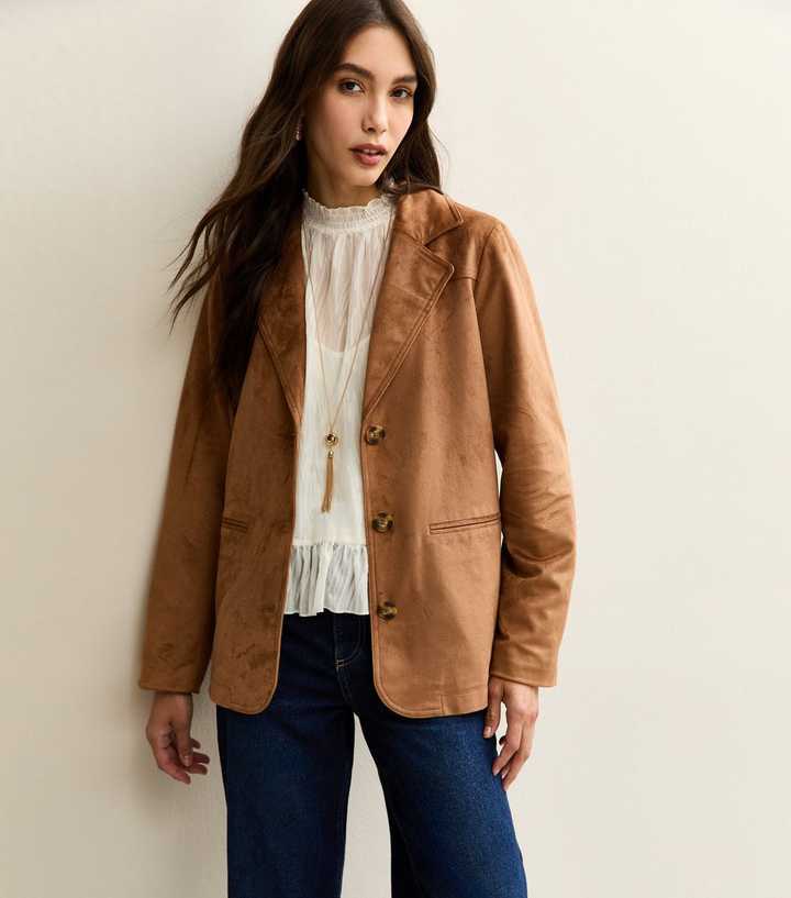 Tan Faux Suede Button Up Jacket | New Look