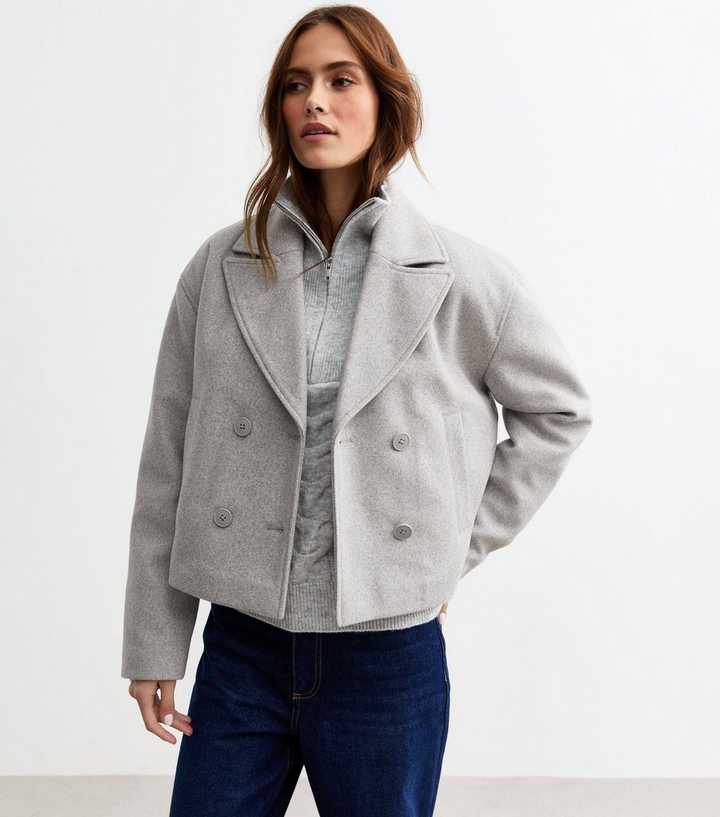 Grey Cropped Pea Coat | New Look