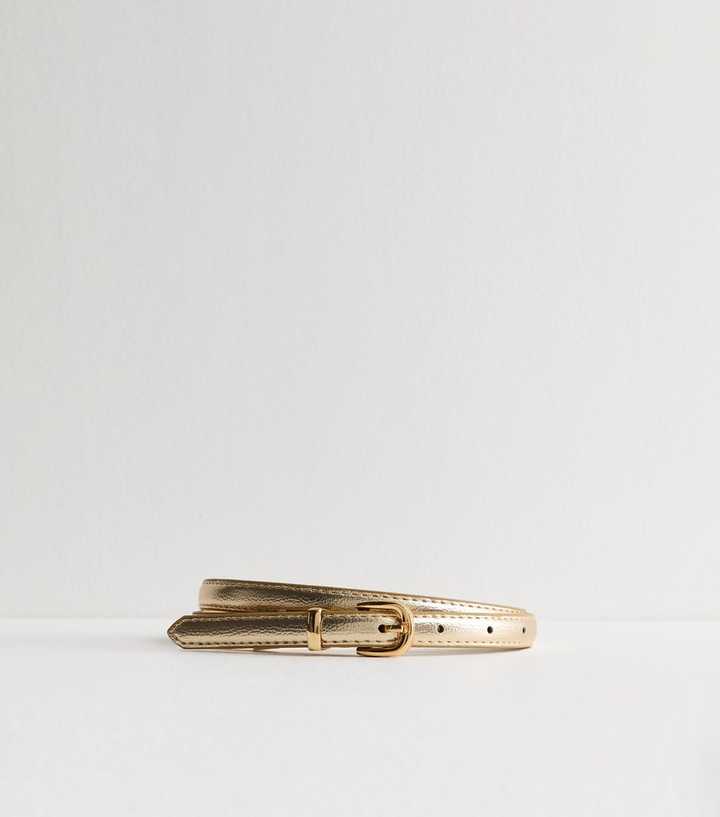 Gold Metallic Faux Leather Skinny Belt | New Look