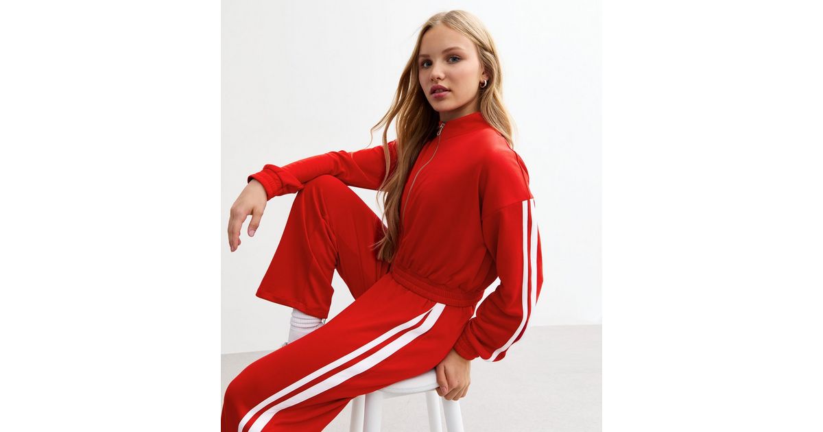 Girls Red Striped Crop Track Jacket | New Look