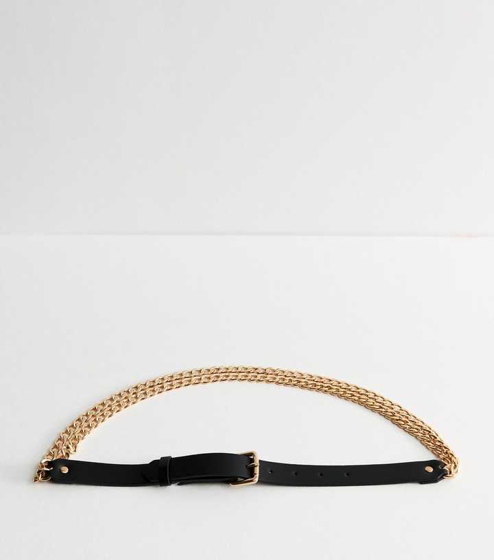 Black Faux Leather Chain Trim Belt | New Look