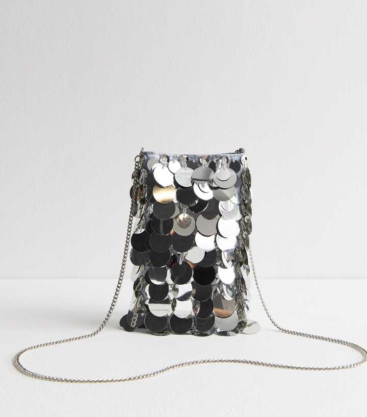 Silver Sequinned Large Phone Bag | New Look