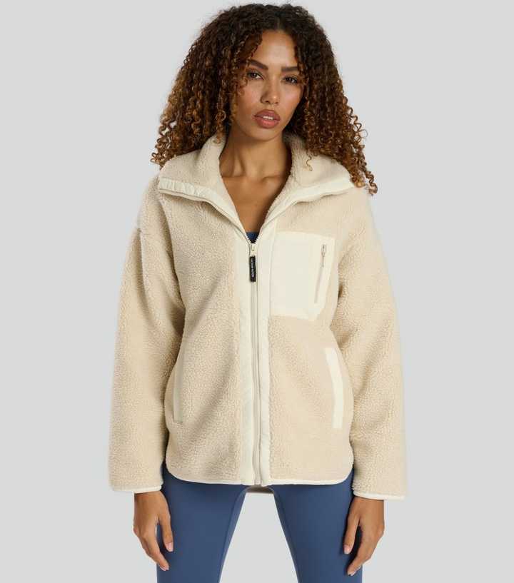 South Beach Cream High Neck Borg Jacket | New Look