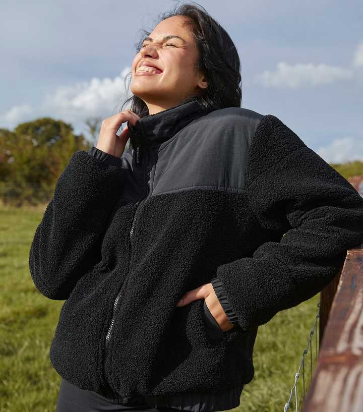 South Beach Black Panelled Borg Jacket | New Look