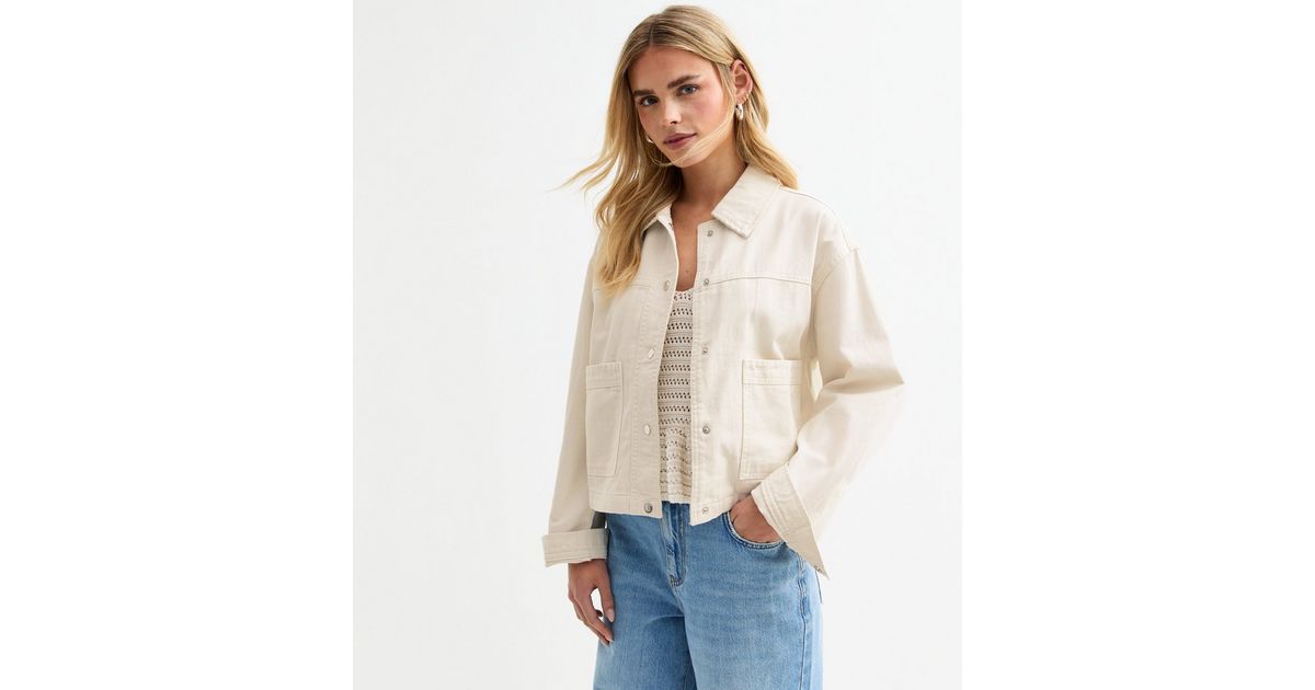 Petite Stone Cropped Shacket | New Look