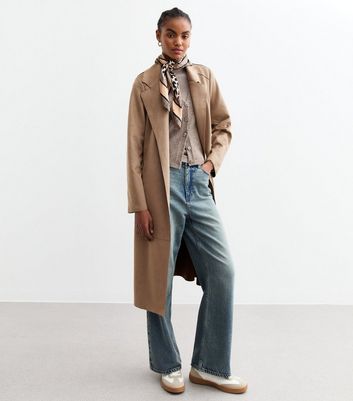 Tall Tan Faux Suede Unlined Longline Coat | New Look