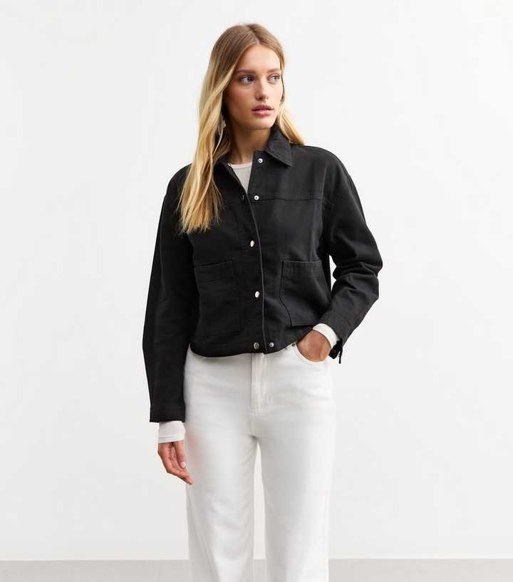 Black Cotton Button Up Shacket | New Look