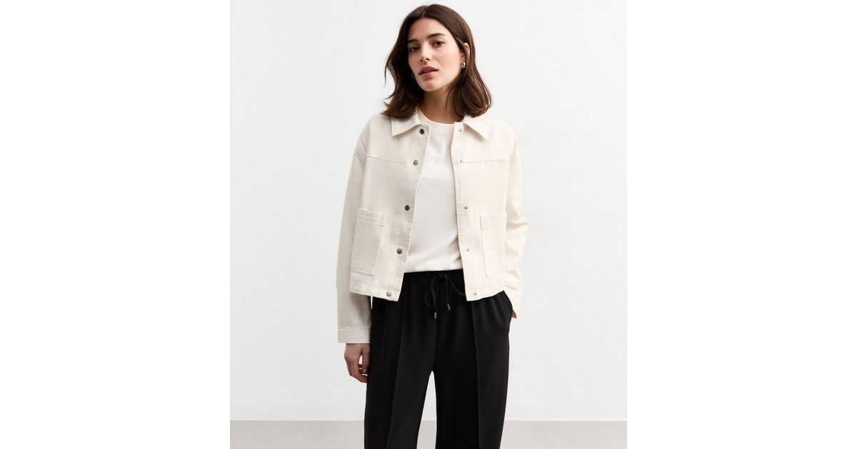 White Cotton Button Up Twill Shacket | New Look