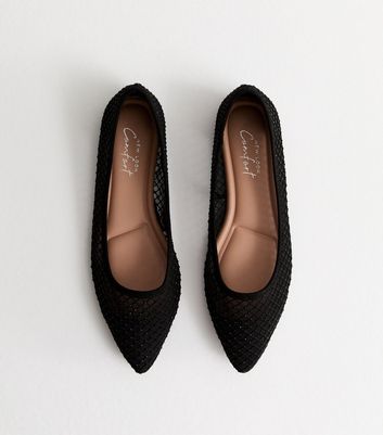 Black Embellished Mesh Ballet Pumps | New Look