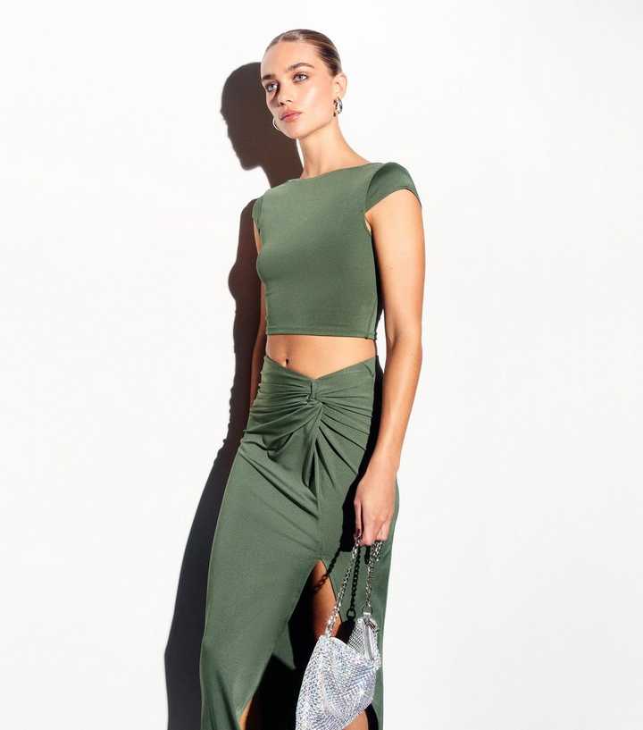 Khaki Scoop Back Crop Top | New Look