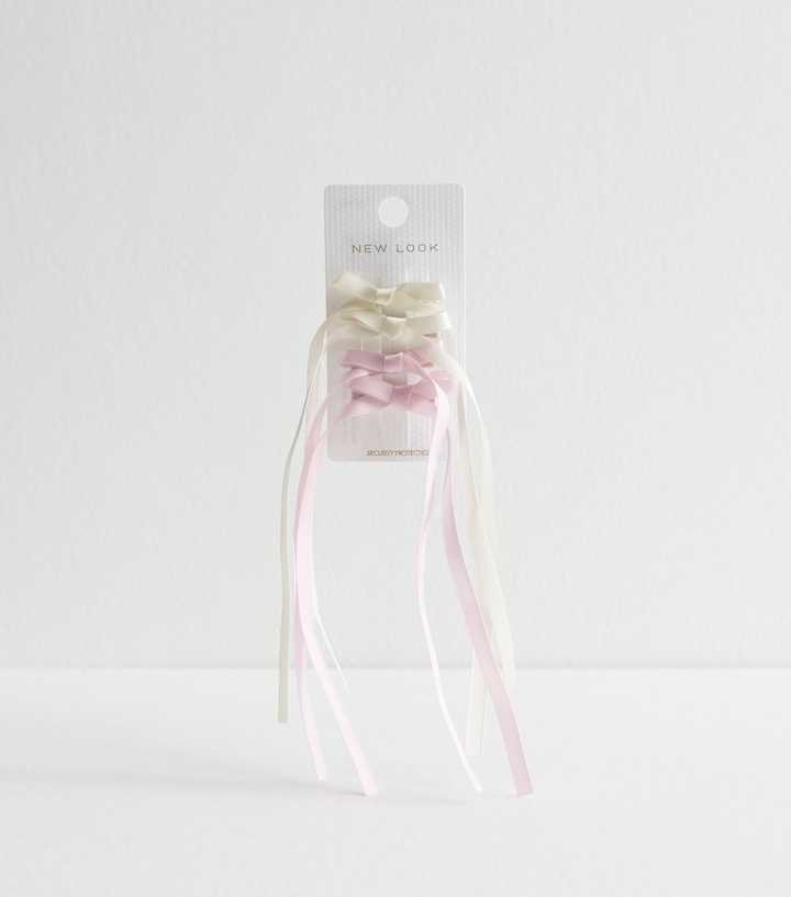 4 Pack Multicolour Satin Streamer Bow Clips | New Look