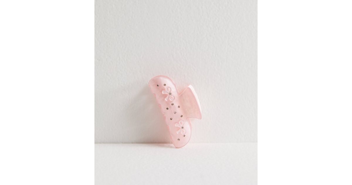 Pink Bow And Crystal Hair Claw Clip | New Look