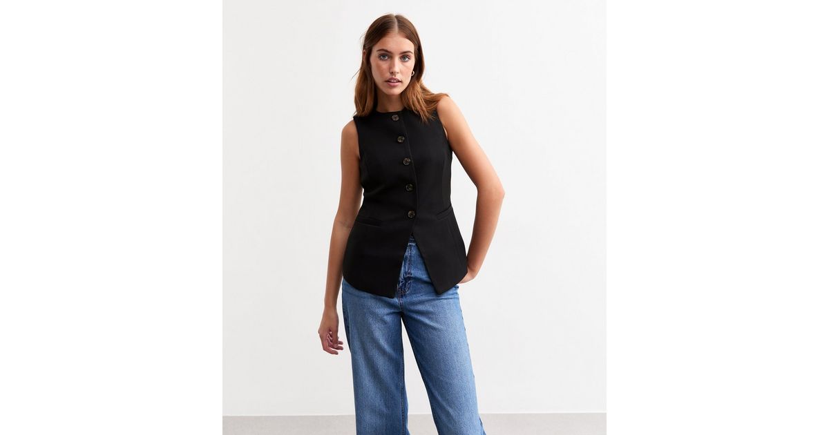 Tall Black Crew Neck Waistcoat | New Look