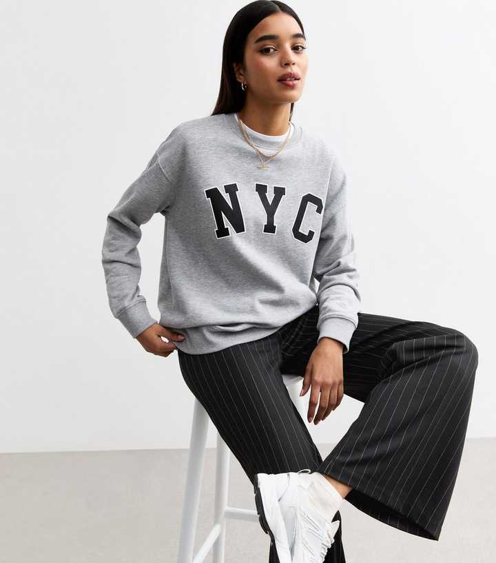 Black Pinstripe Wide Leg Jersey Trousers | New Look