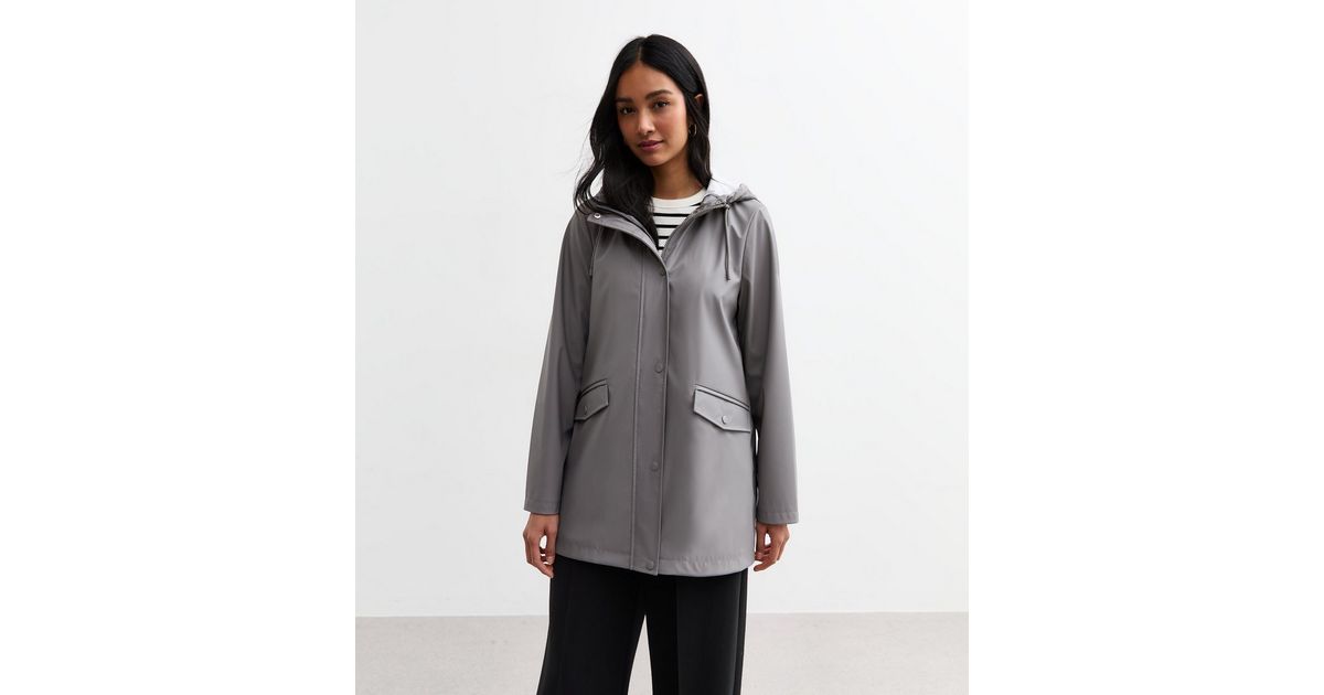 Grey Unlined Shower Resistant Rain Coat | New Look