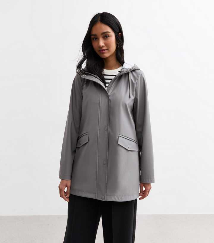 Grey Unlined Shower Resistant Rain Coat | New Look