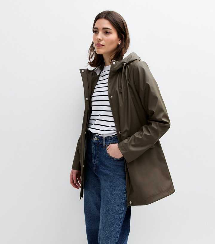 Khaki Green Unlined Shower Resistant Rain Coat | New Look