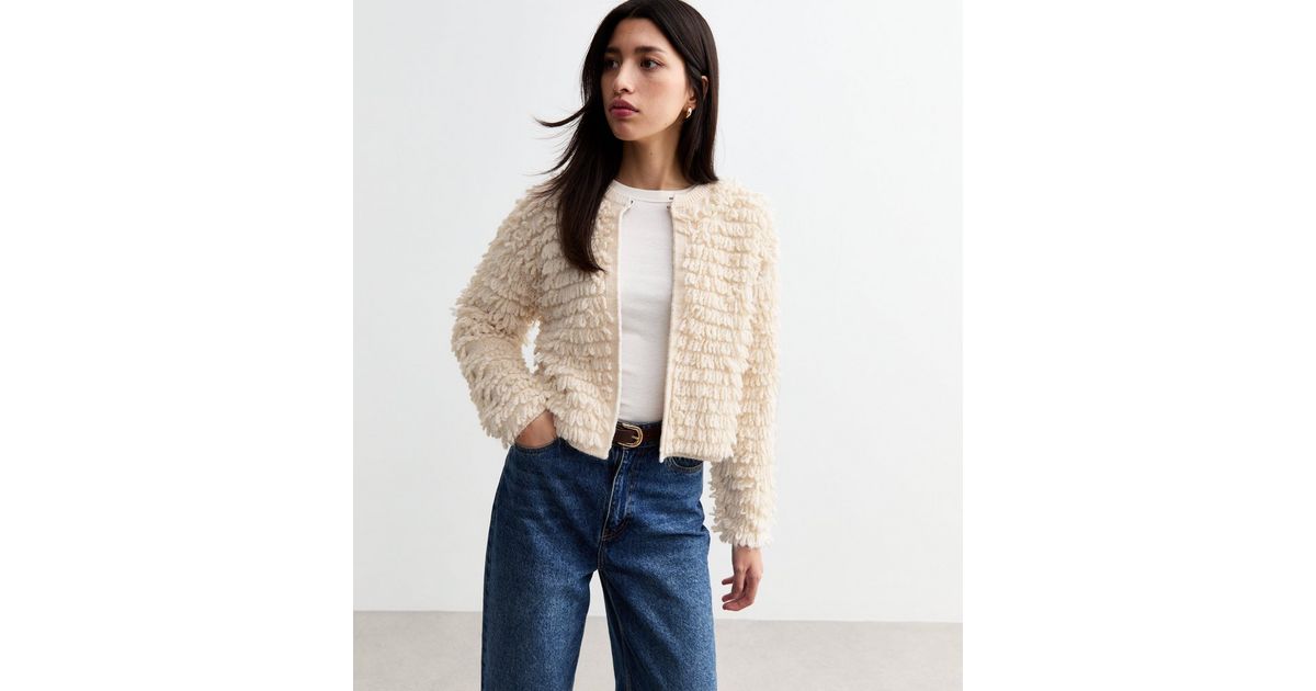 Cream Looped Thread Cardigan | New Look